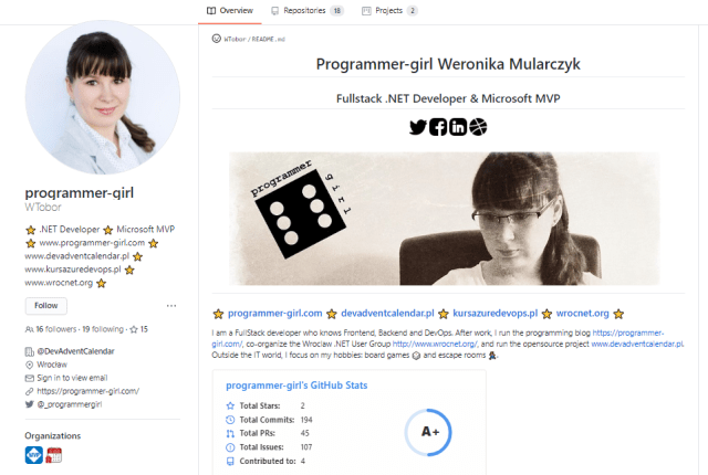 GitHub – README profilowe – Programmer-girl Weronika Mularczyk
