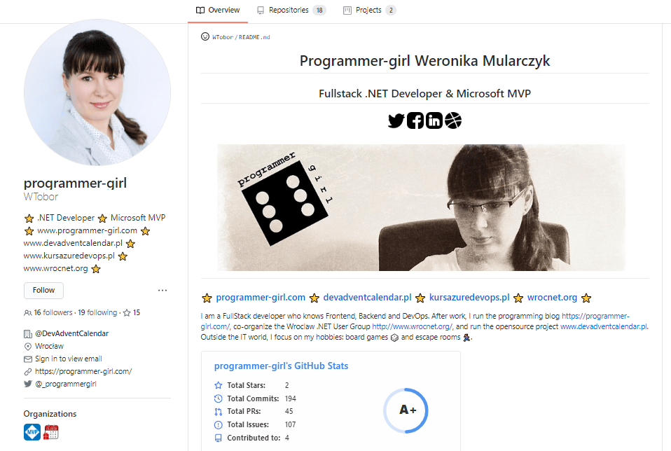 GitHub – README profilowe – Programmer-girl Weronika Mularczyk